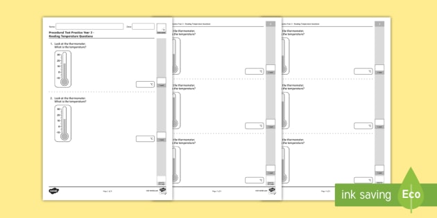 Practice Measuring Temperatures Questions for Procedural Tests Year 3