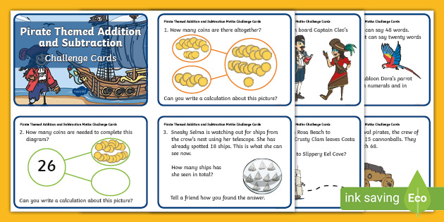 Pirate Themed Addition and Subtraction Maths Challenge Cards