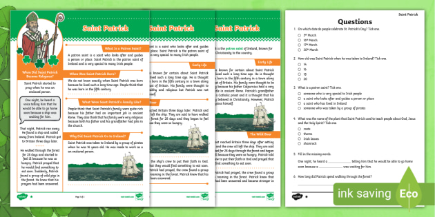 St. Patrick's Day Differentiated Reading Comprehension Activity