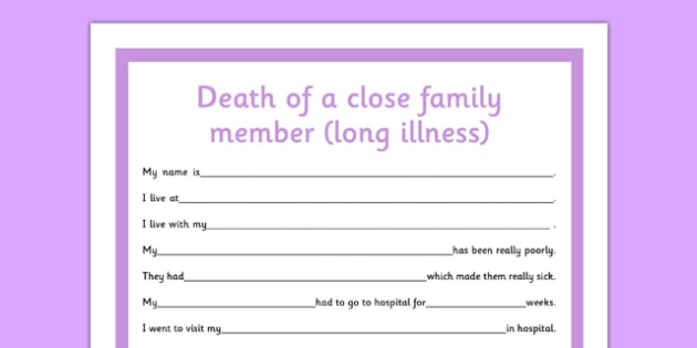 Social Situation Sheet Death of a Close Family Member Long Illness