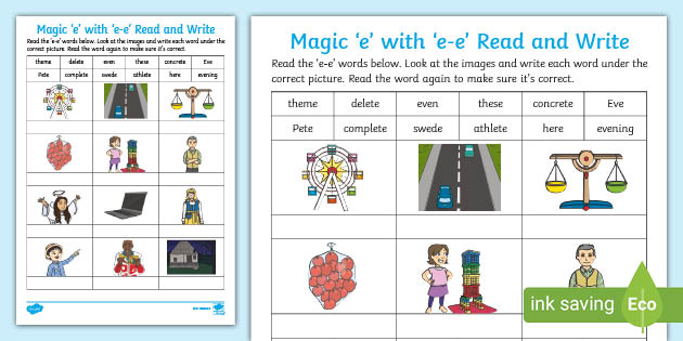 Magic 'e' with 'e-e' Read and Write Worksheet (teacher made)