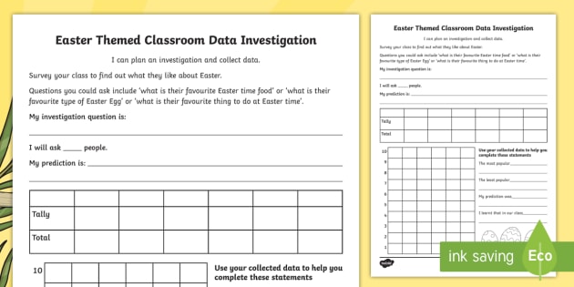Year 3 Easter-Themed Classroom Data Investigation Worksheet / Worksheet