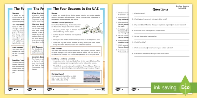 UAE Four Seasons Differentiated Reading Comprehension Activity