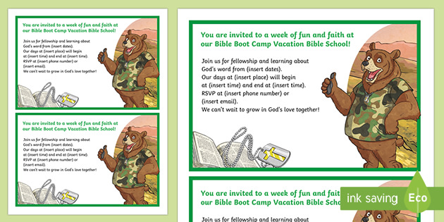 Vacation Bible School: Bible Boot Camp Editable Invitation