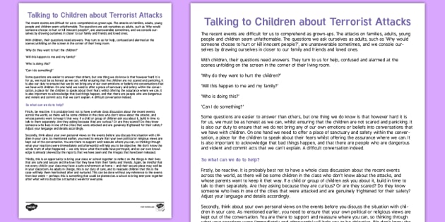 FREE! - How to Talk to Children About Terrorist Attacks