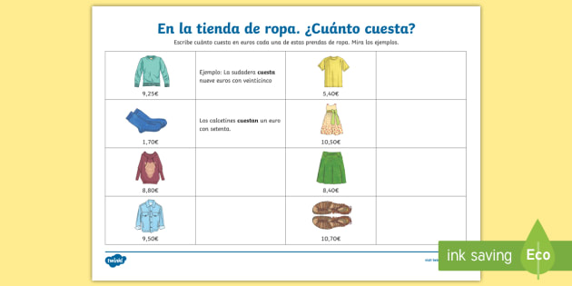 Expressing Prices in Euros Worksheet / Worksheet - Spanish