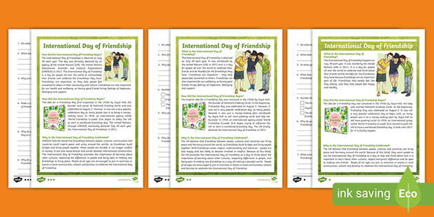 International Day of Friendship Year 3-4 Differentiated Reading ...