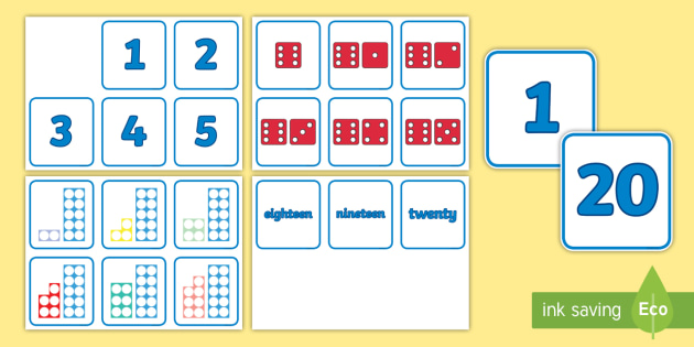 Numbers, Number Shapes and Dice Matching Cards - Visual