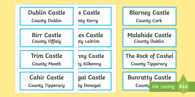 Castles of Ireland Word Cards (teacher made)
