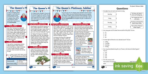 LKS2 The Queen's Platinum Jubilee Comprehension Activity