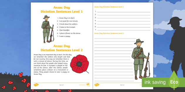 Anzac Day Dictation Activity (teacher made)