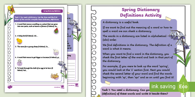 Dictionary Definitions Spring Activity (Teacher-Made)