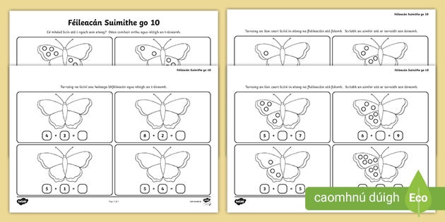 Butterfly Addition to 10 Gaeilge