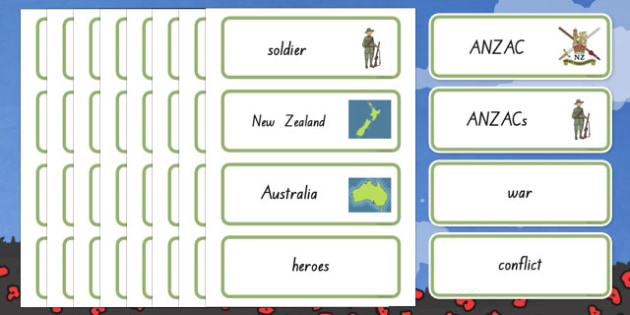 New Zealand Anzac Day Word Cards (teacher made)