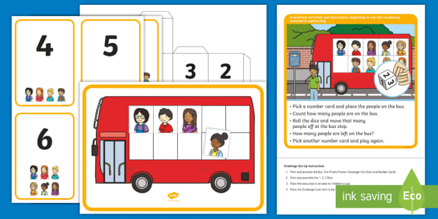 EYFS Maths Subtraction Challenge: At the Bus Stop Maths Challenge Cards