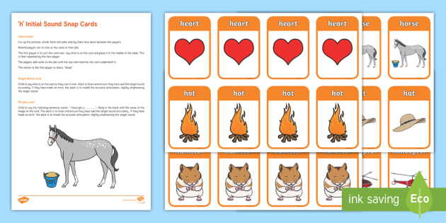 /h/ Initial Sound Snap Card Game (teacher made)
