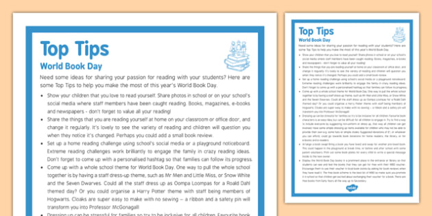 FREE! - Top Tips for World Book Day (teacher made)