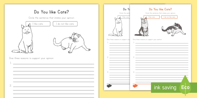 Do You Like Cats? Opinion Writing Template (teacher made)