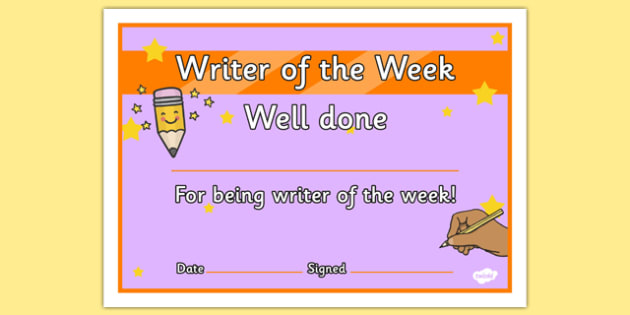 Writer of the Week Award Certificate - certificates, week