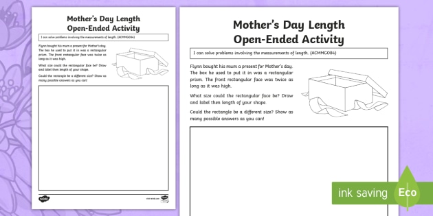 Year 4 Mother's Day Length Open-Ended Worksheet / Worksheet