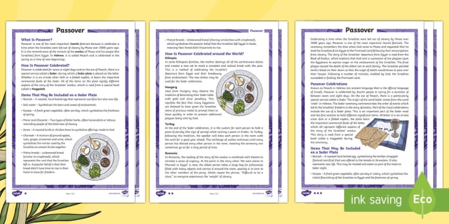 UKS2 Passover Differentiated Reading Comprehension Activity