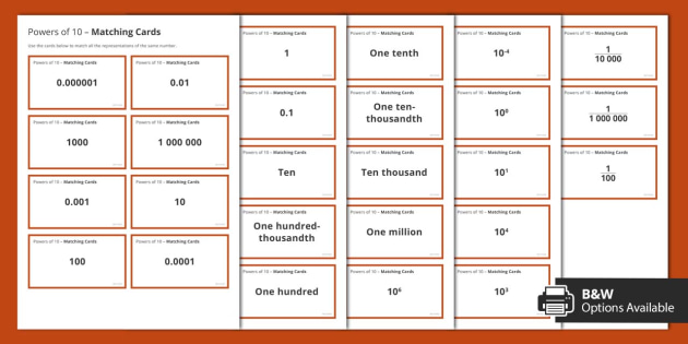 👉 Powers of 10 – Matching Cards