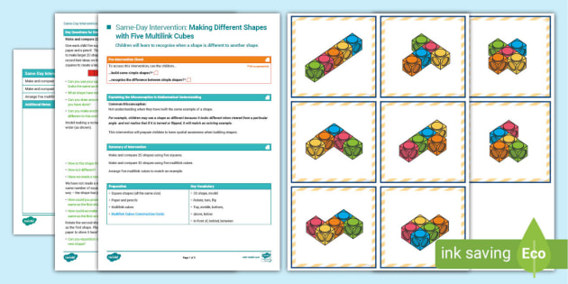 👉 Year 1 Maths Intervention: Making Shapes with Five Cubes