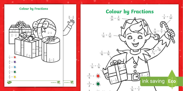 Colour by Adding Fractions Christmas Maths Colouring - Elf
