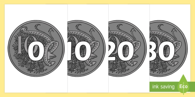 Counting in 10s on 10c Coins Display Numbers