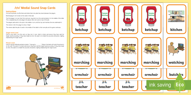 /ch/ Medial Sound Snap Cards Worksheet (teacher made)