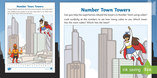 Interlocking Cubes Number Town Towers Worksheets