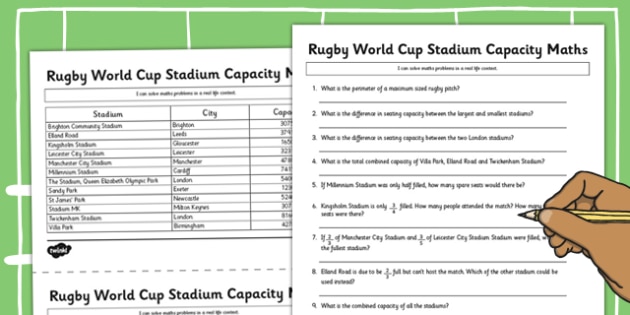 Rugby World Cup Stadium Maths Capacity Activity - rugby, world