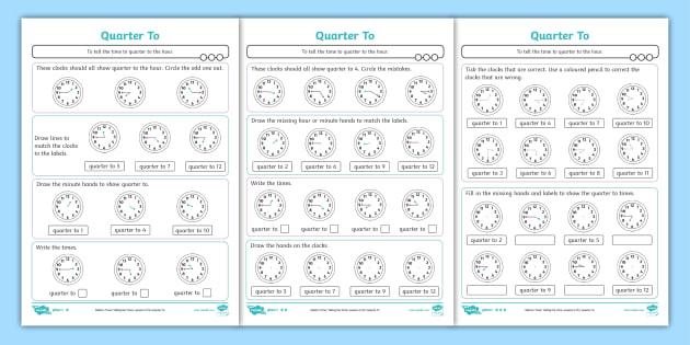 👉 Differentiated Time Quarter To Maths Activity Sheets