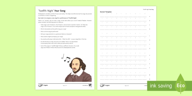 GCSE Twelfth Night: Your Song Worksheet (teacher made)