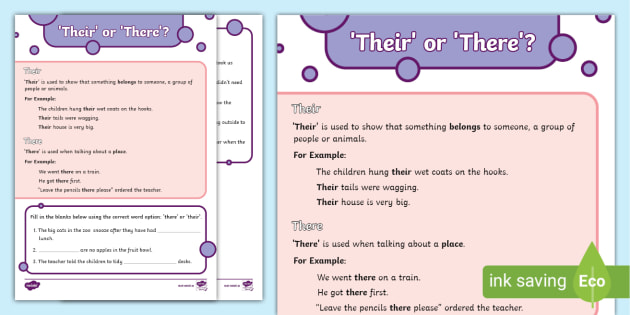 Their and There Activity Sheet 1st/ 2nd Class Grammar