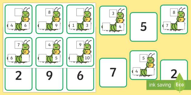 Caterpillar Number Sequence Missing Number Matching Cards
