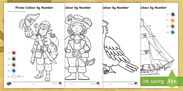 EYFS Pirates Colour by Number Worksheets (teacher made)