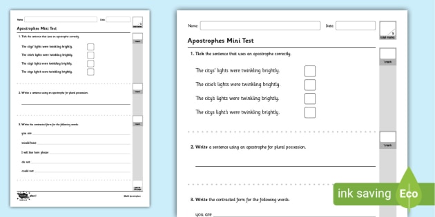 Apostrophes Test (Teacher-Made)