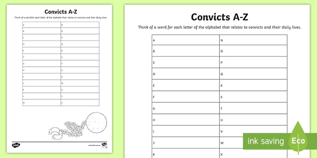 Convicts A-Z Worksheet (Teacher-Made)