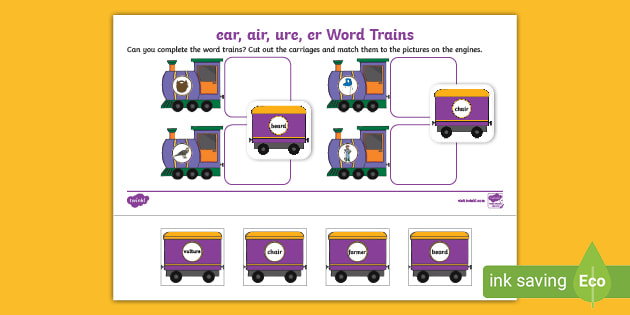 ear, air, ure, er Phase 3 Phonics Cut and Stick Matching Activity