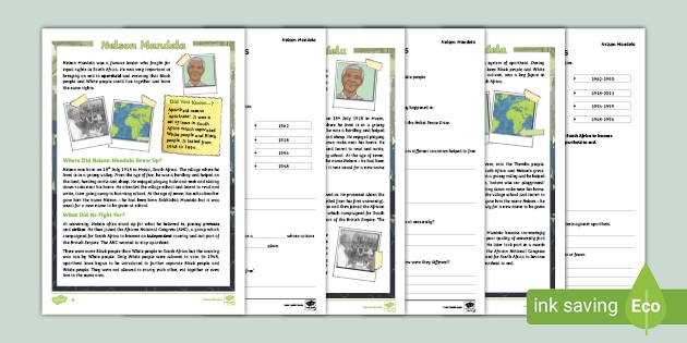 UKS2 Nelson Mandela Differentiated Reading Comprehension Activity