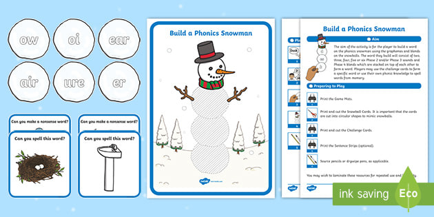 Build a Phonics Snowman: Phase 4 Game (teacher made)