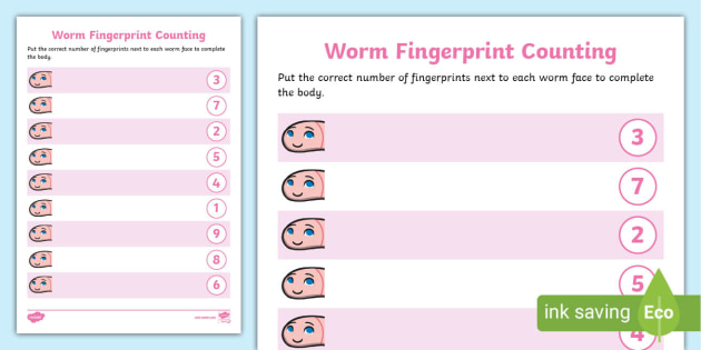 Worm Fingerprint Counting Worksheet - Twinkl