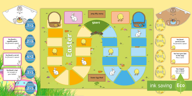 Addition Up to 10 Easter Bunny Hop Board Game (teacher made)