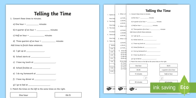 Telling the Time Differentiated Worksheets