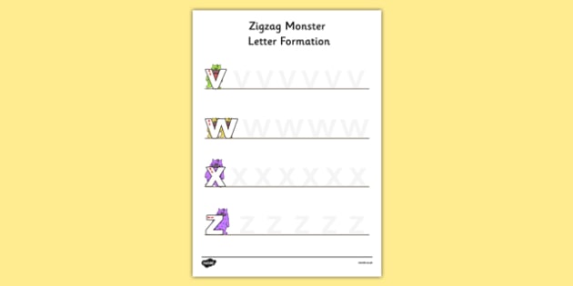 Zigzag Monster Letter Formation Worksheet / Activity Sheet