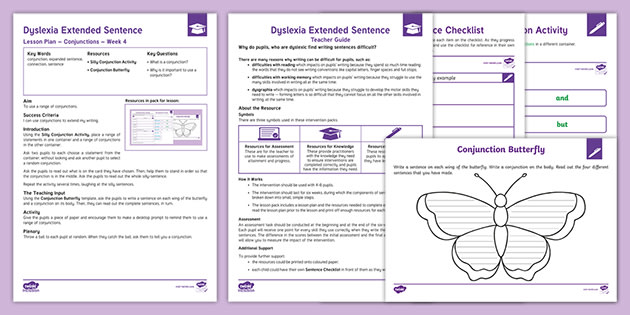Pack Four Dyslexia Extended Sentences: Conjunctions Activity Pack