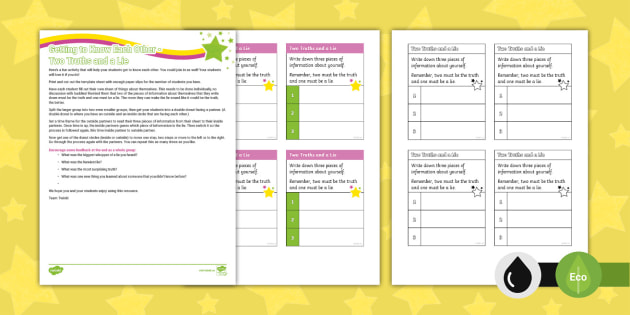 Back to School Icebreaker: Two Truths & a Lie (teacher made)