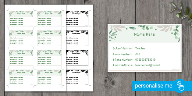 Botanical Themed Teacher Contact Cards