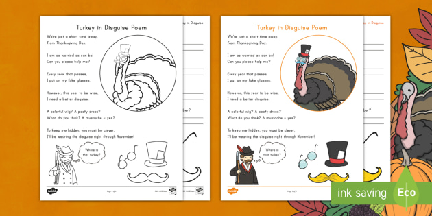 Turkey in Disguise Poem and Reading Comprehension Activity